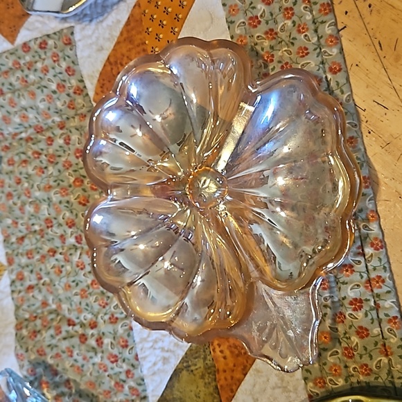 Dining | Vintage Iridescent Marigold Carnival Glass Three Leaf Clover ...